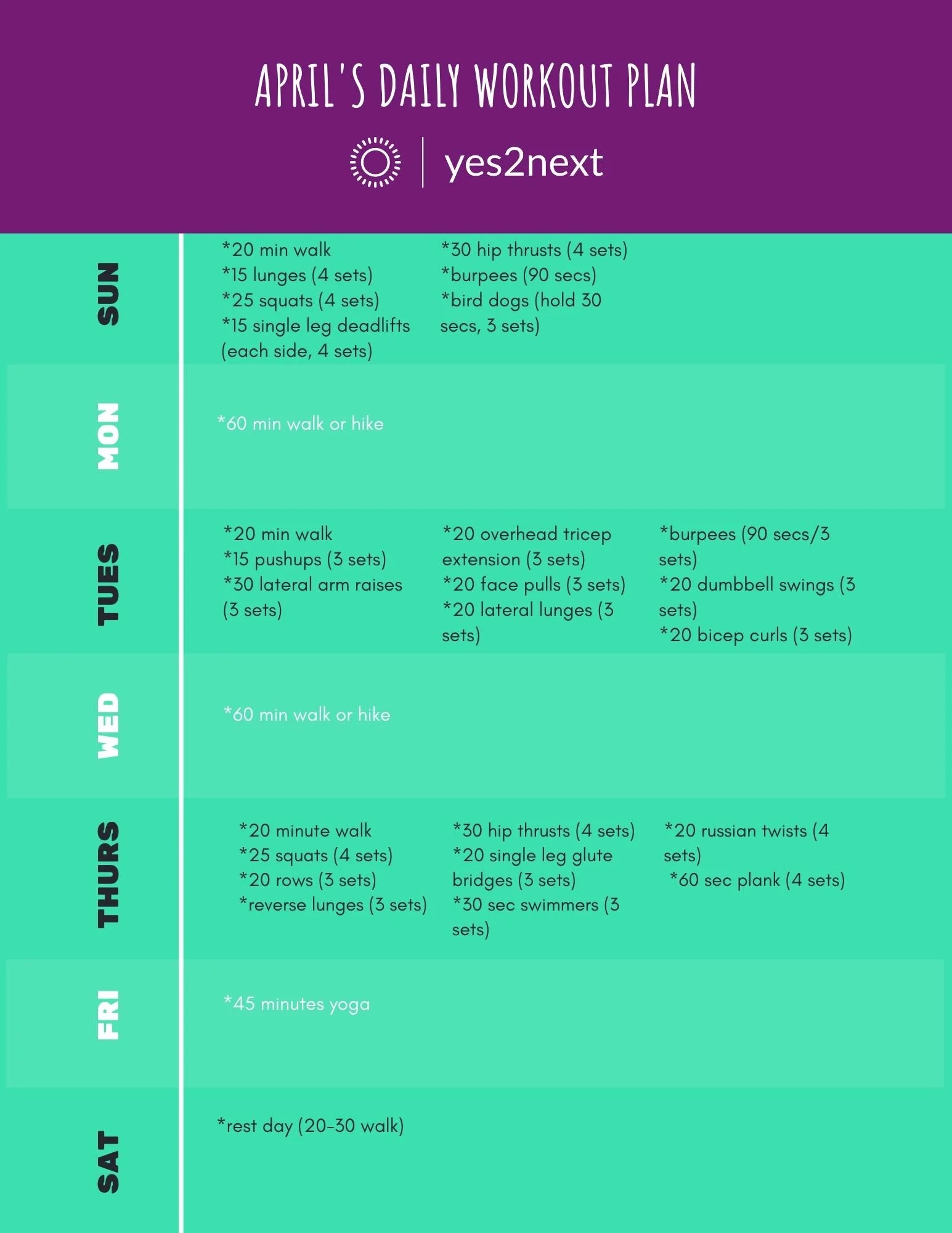 April's Workout – yes2next
